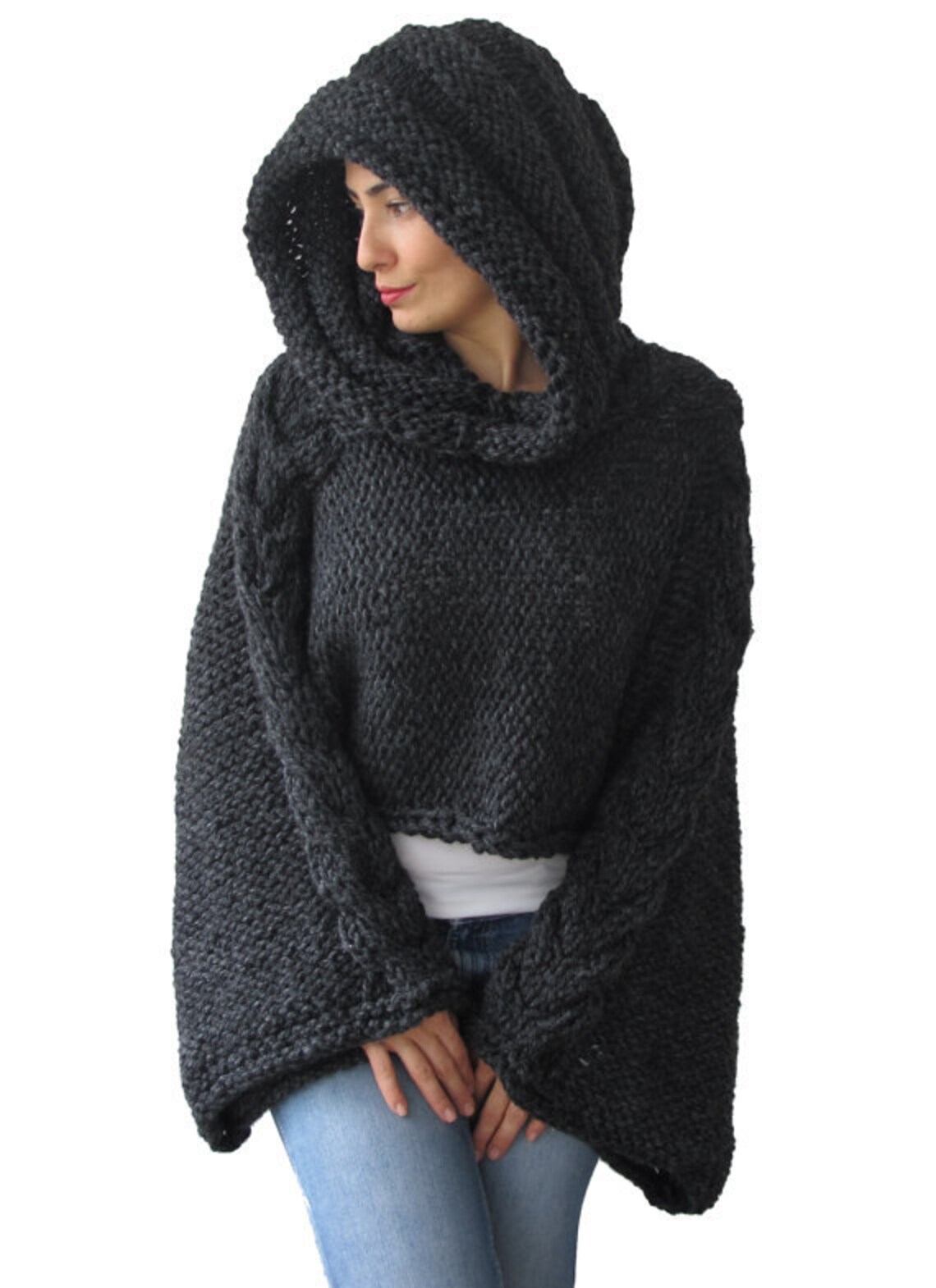 Tweed Beige Angel Sweater Capalet With Hoodie - Over Size Plus Size ...
