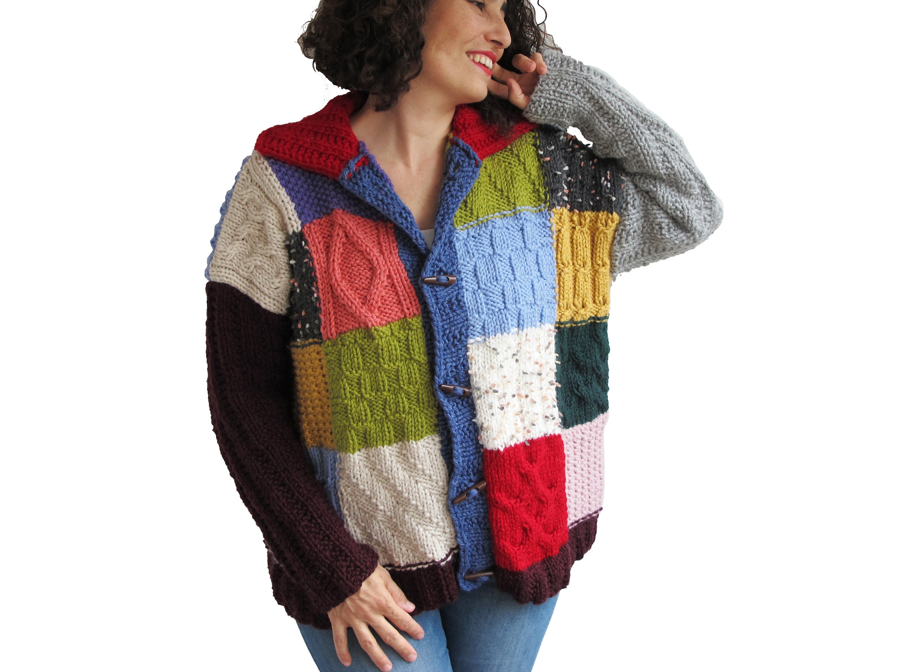 Patchwork Cardigan Hand Knit Cardigan Wool Cardigan | Etsy