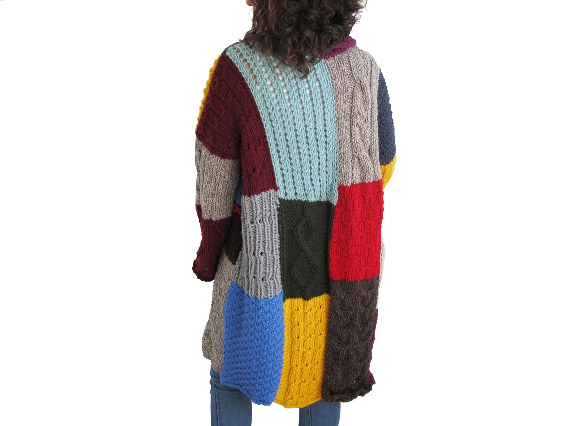 Patchwork Cardigan Hand Knit Cardigan Wool Woman Cardigan - Etsy