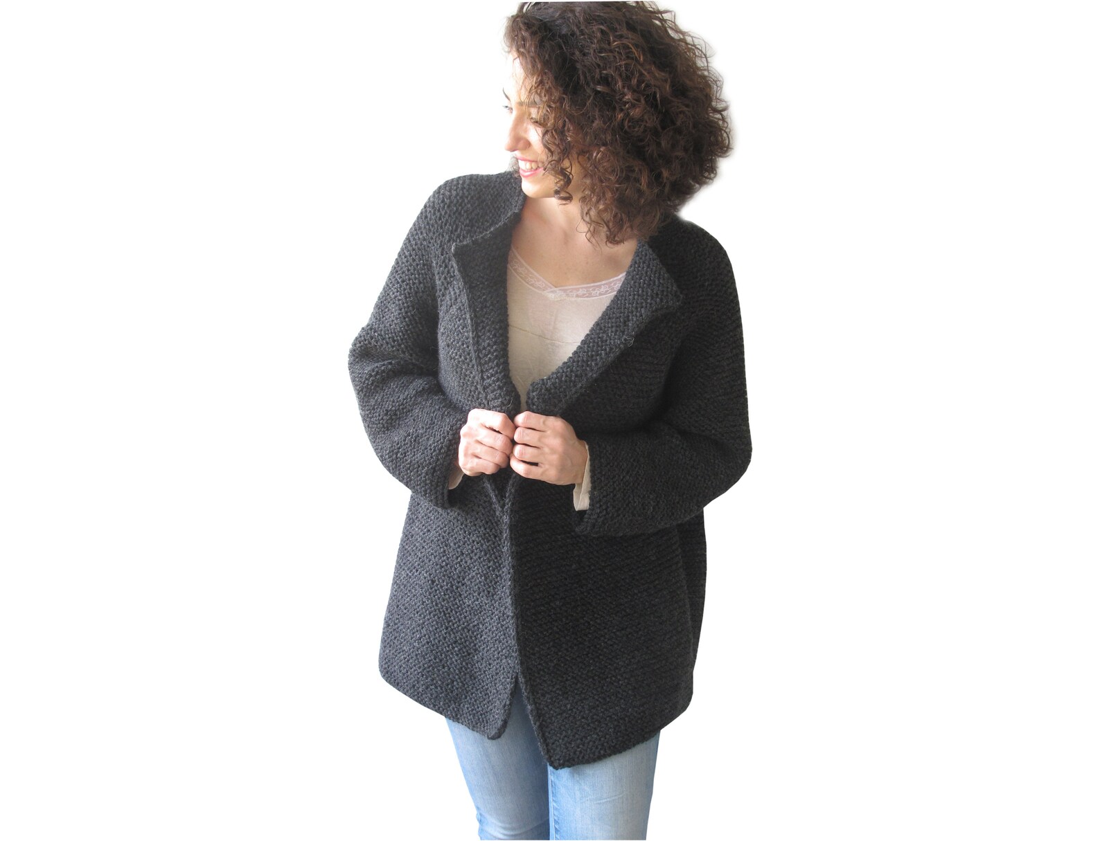 Hand Knitted Woman Jacket Wool Cardigan Knitwear Oversized - Etsy