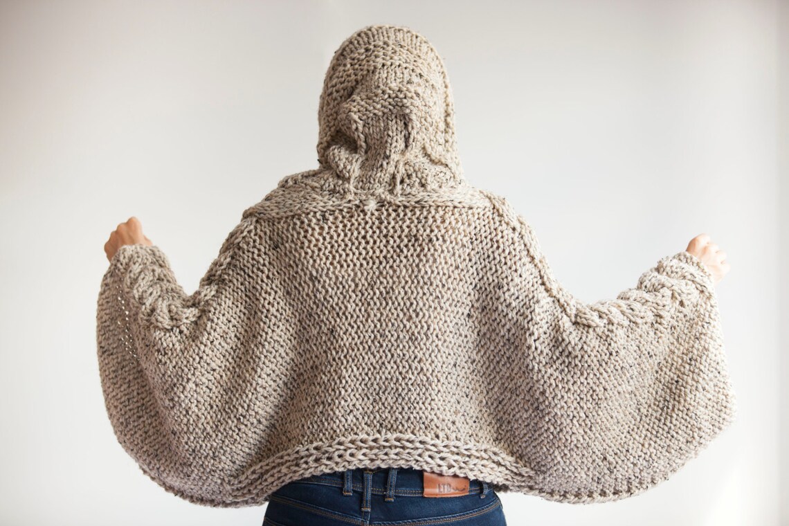 Tweed Beige Angel Sweater Capalet With Hoodie - Over Size Plus Size ...