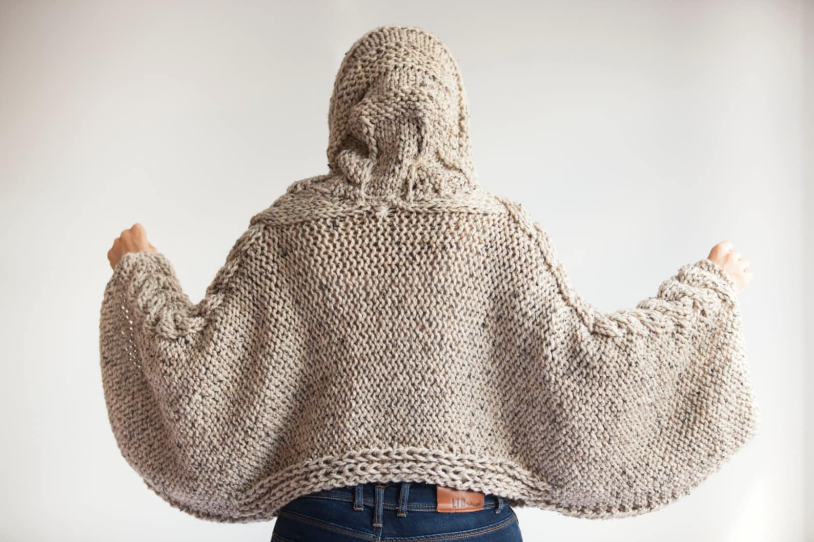 Tweed Beige Angel Sweater Capalet With Hoodie - Over Size Plus Size ...