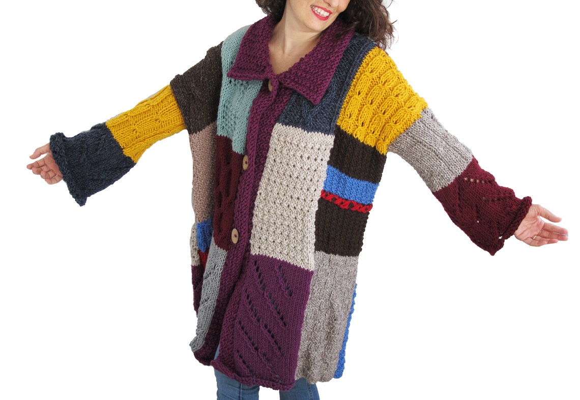 Patchwork Cardigan Hand Knit Cardigan Wool Woman Cardigan - Etsy