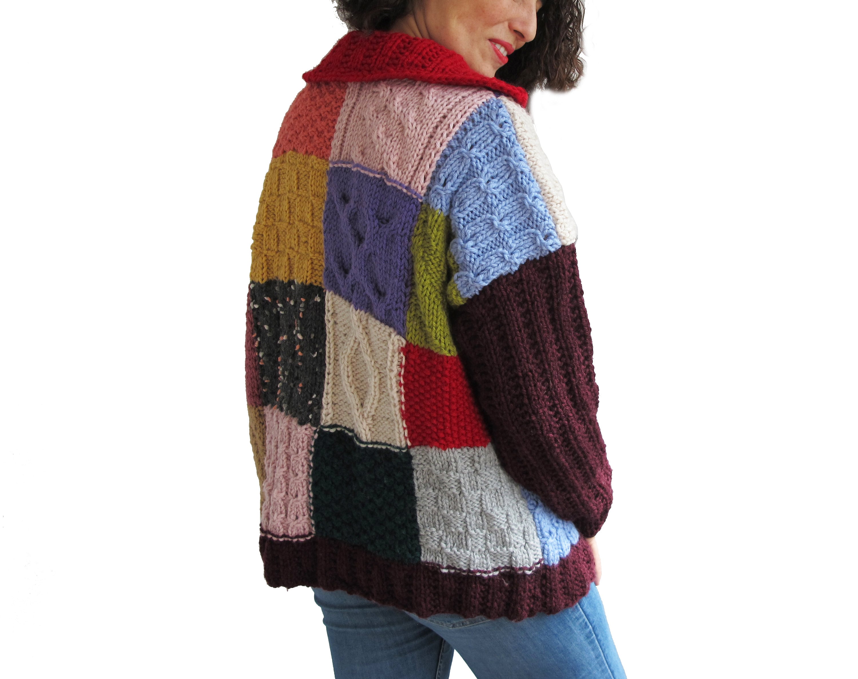 Patchwork Cardigan Hand Knit Cardigan Wool Cardigan | Etsy