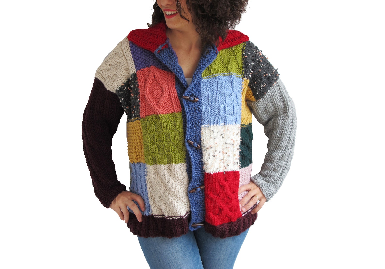 Patchwork Cardigan Hand Knit Cardigan Wool Cardigan | Etsy