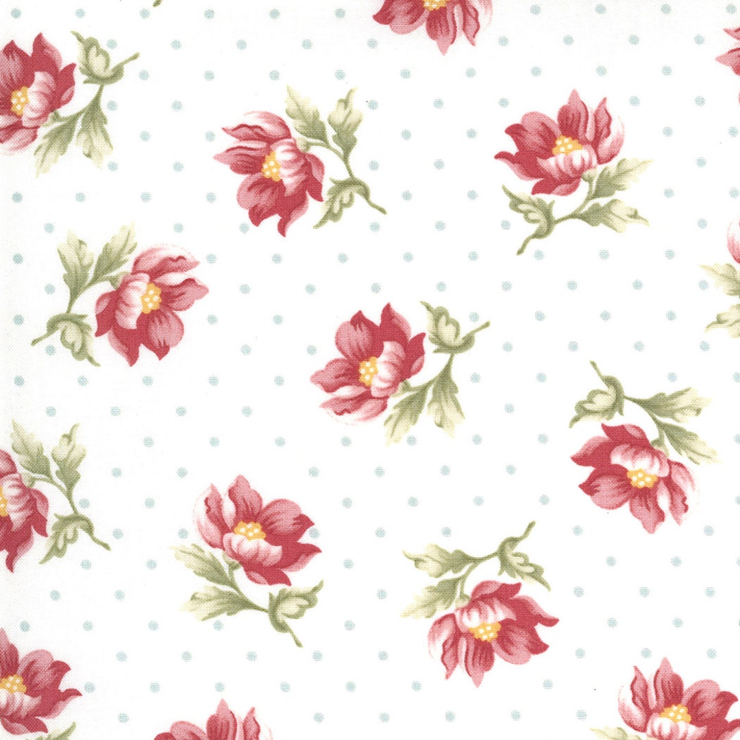 Sanctuary Fabric - Half Yard - Moda Fabric Pink Flowers on White and ...
