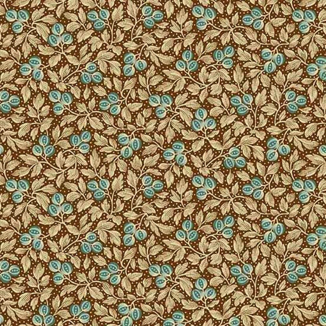 Primrose Fabric - Half Yard- Edyta Sitar Fabric Coffee Brown and Blue ...
