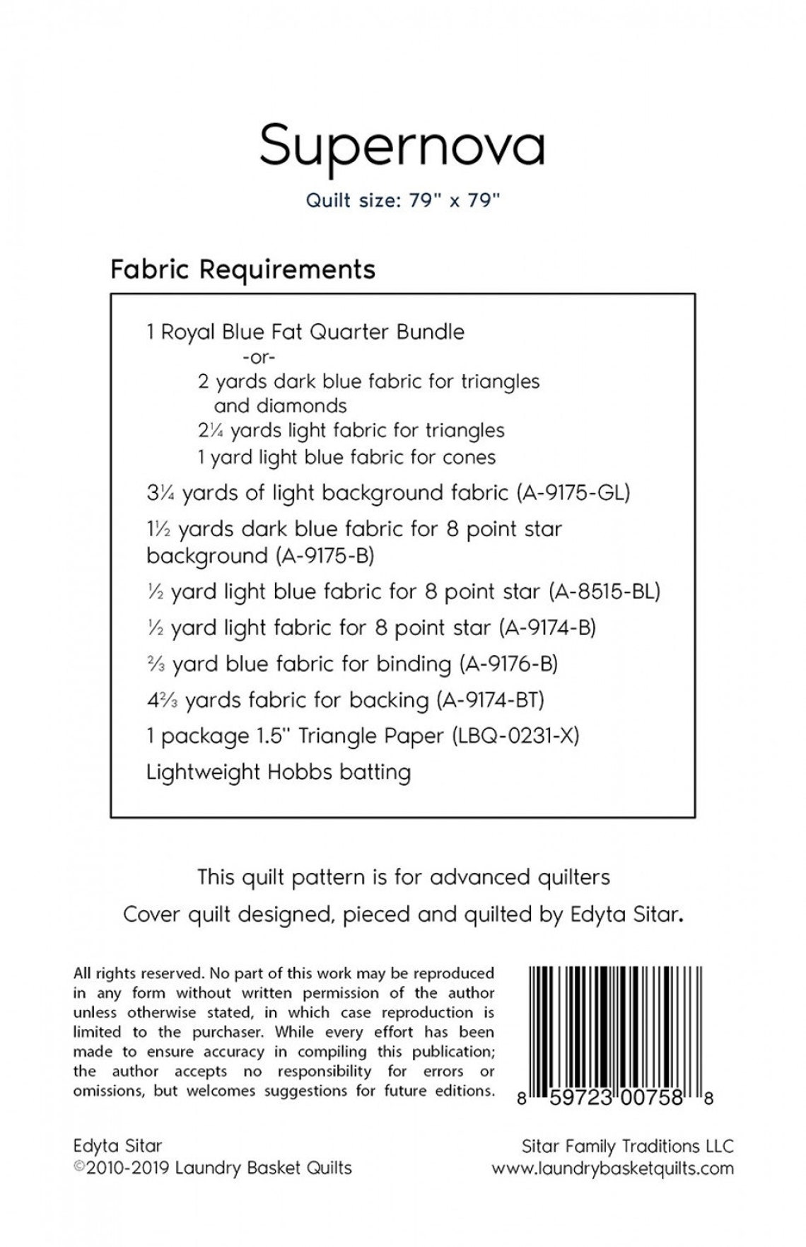 Supernova - Star Quilt Pattern - Edyta Sitar Laundry Basket Quilts Blue ...