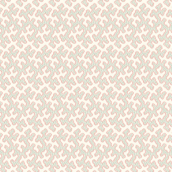 Key West Fabric Half Yard Cream with Teal and Red Coral | Etsy