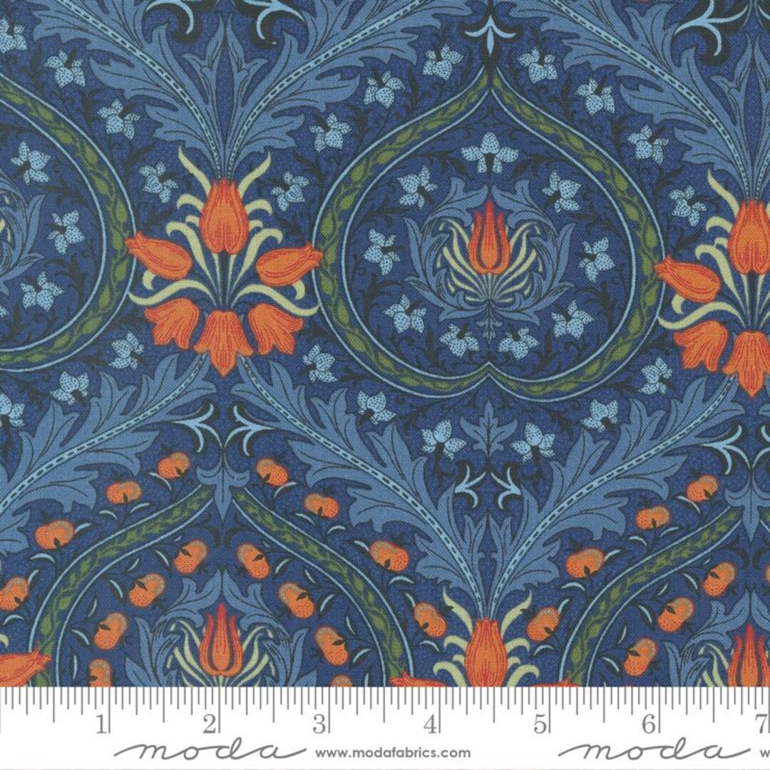 William Morris Meadow Fabric - Half Yard - Large Floral in Woad Blue ...