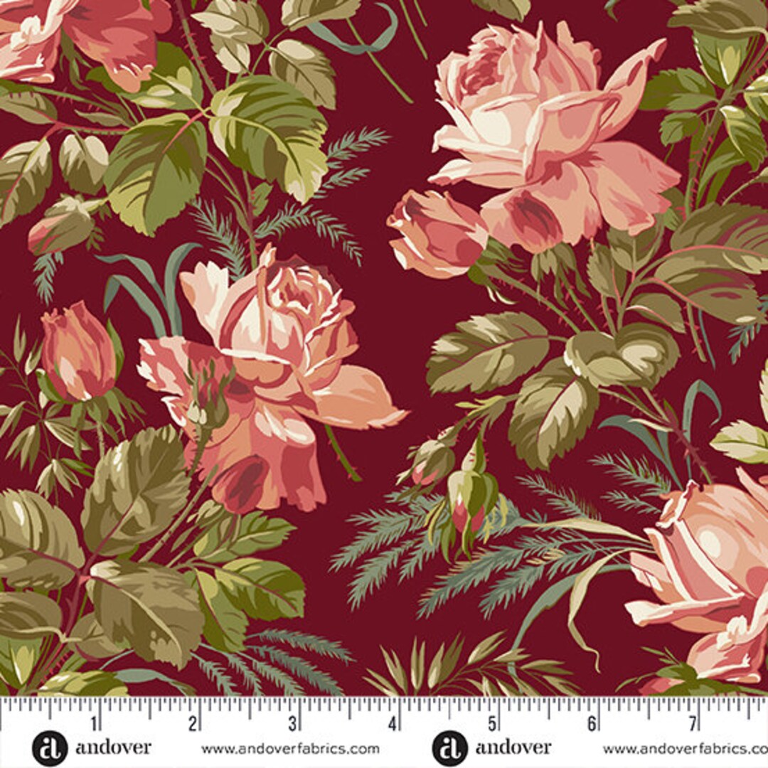 Joy Fabric - Half Yard- Edyta Sitar Fabric Large Scale Rose Floral in ...