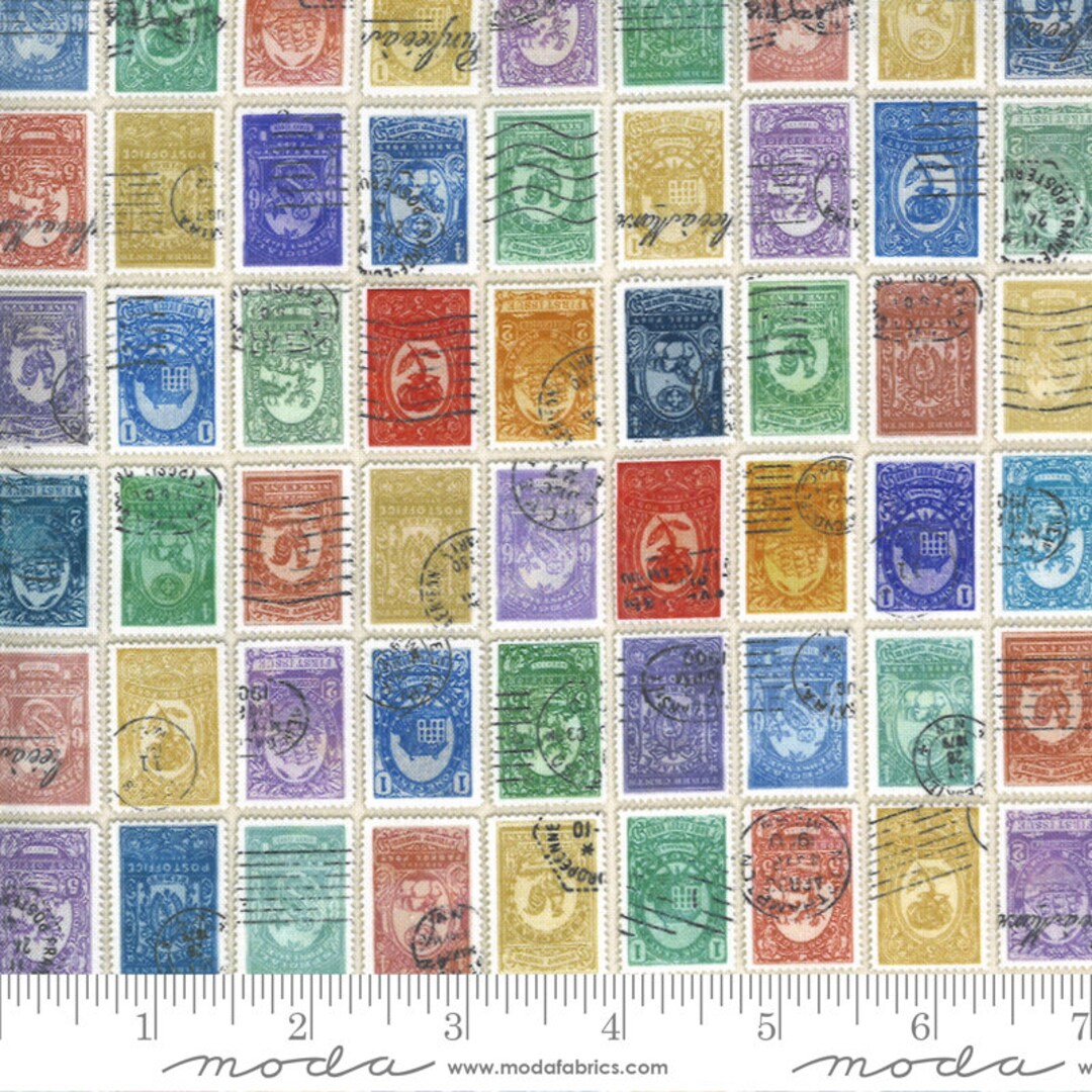 Flea Market Fresh Fabric - Half Yard - Moda Fabric Multi Colors Postage ...