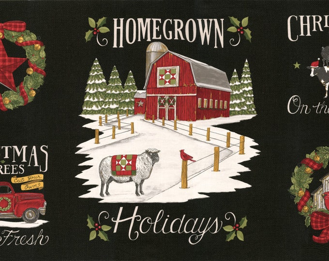 Homegrown Holidays Fabric Panel - Moda- Black Background Deb Strain ...