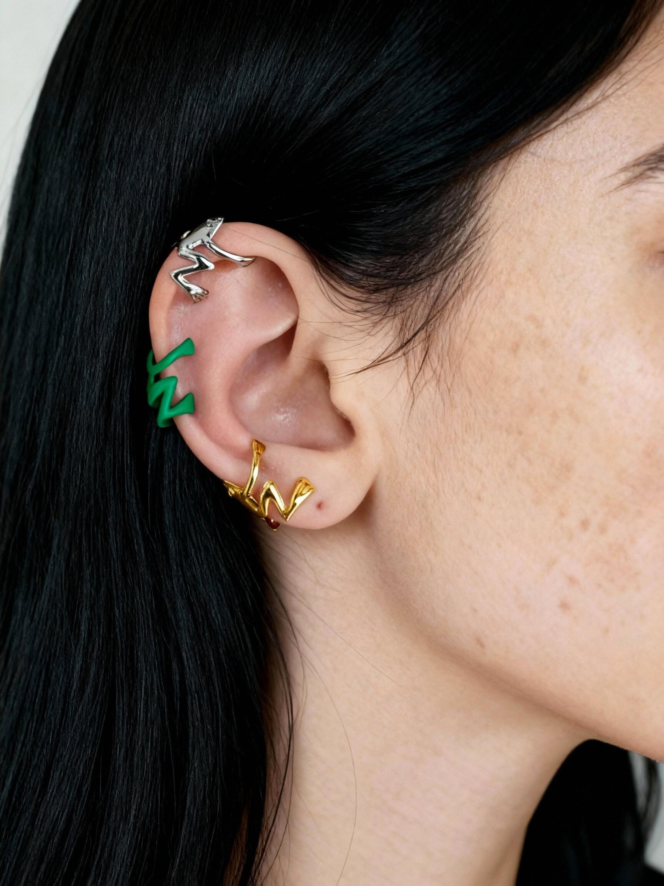 Frog Earrings, Frog Ear Cuffs, Earcuffs, Green Frogs Earrings, Cute ...