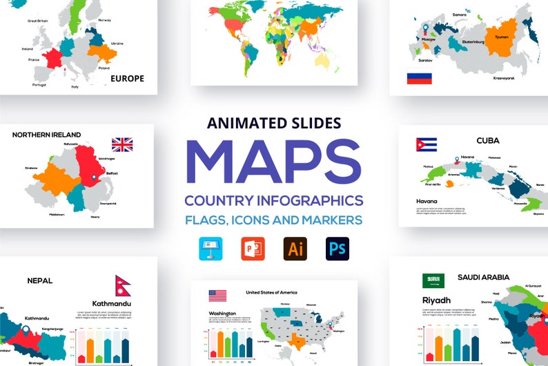 Regiones de mapas animados, mapas de líneas, imágenes creativas de ...