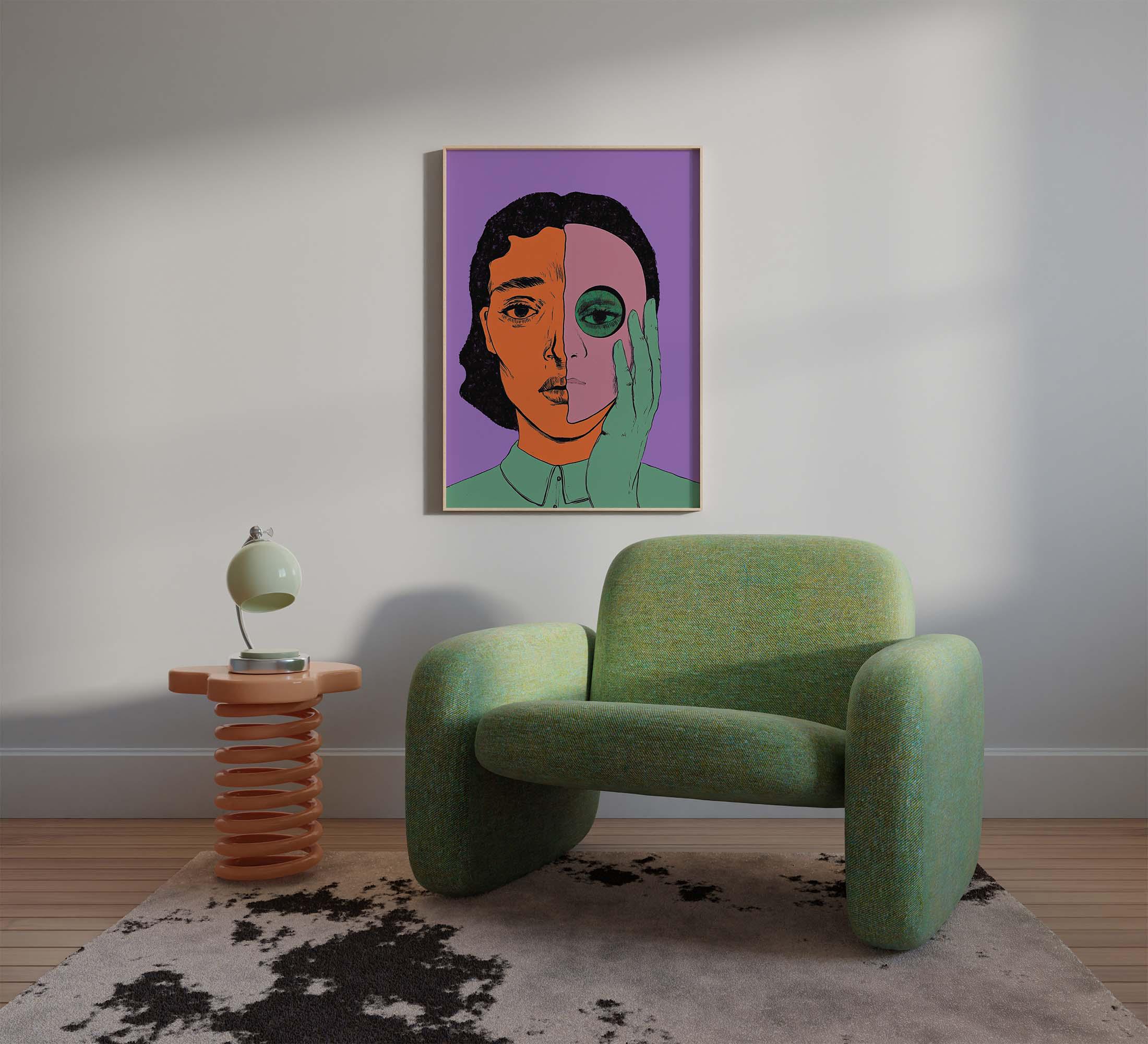 Dual Face Art, Colorful Modern Face Illustration, Bold Pop Art Wall ...