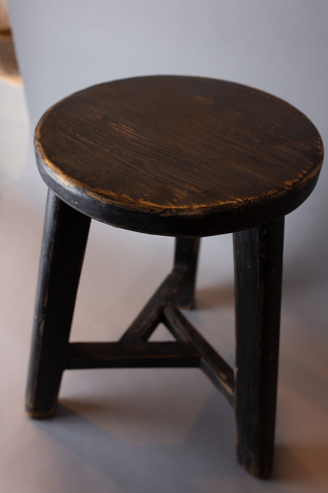 Antique Black Elmwood Stool – Handmade Vintage Wood Stool – Rustic ...