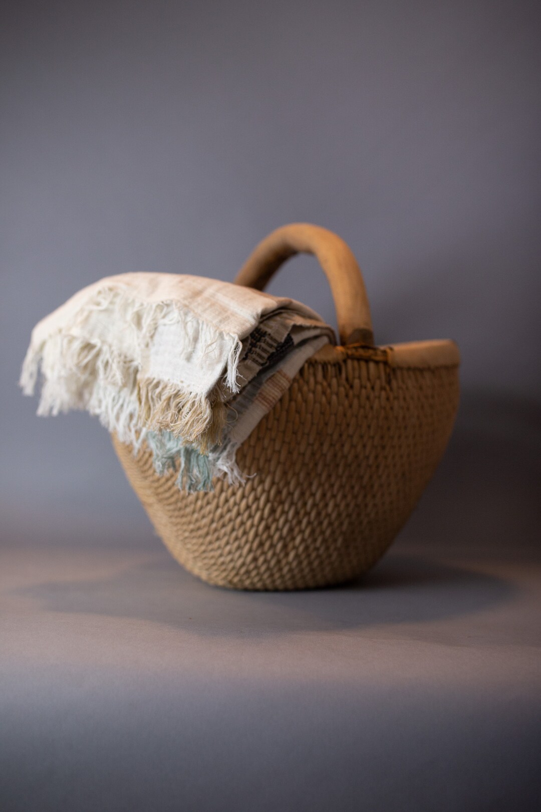 Large Antique Basket With Handle - Etsy