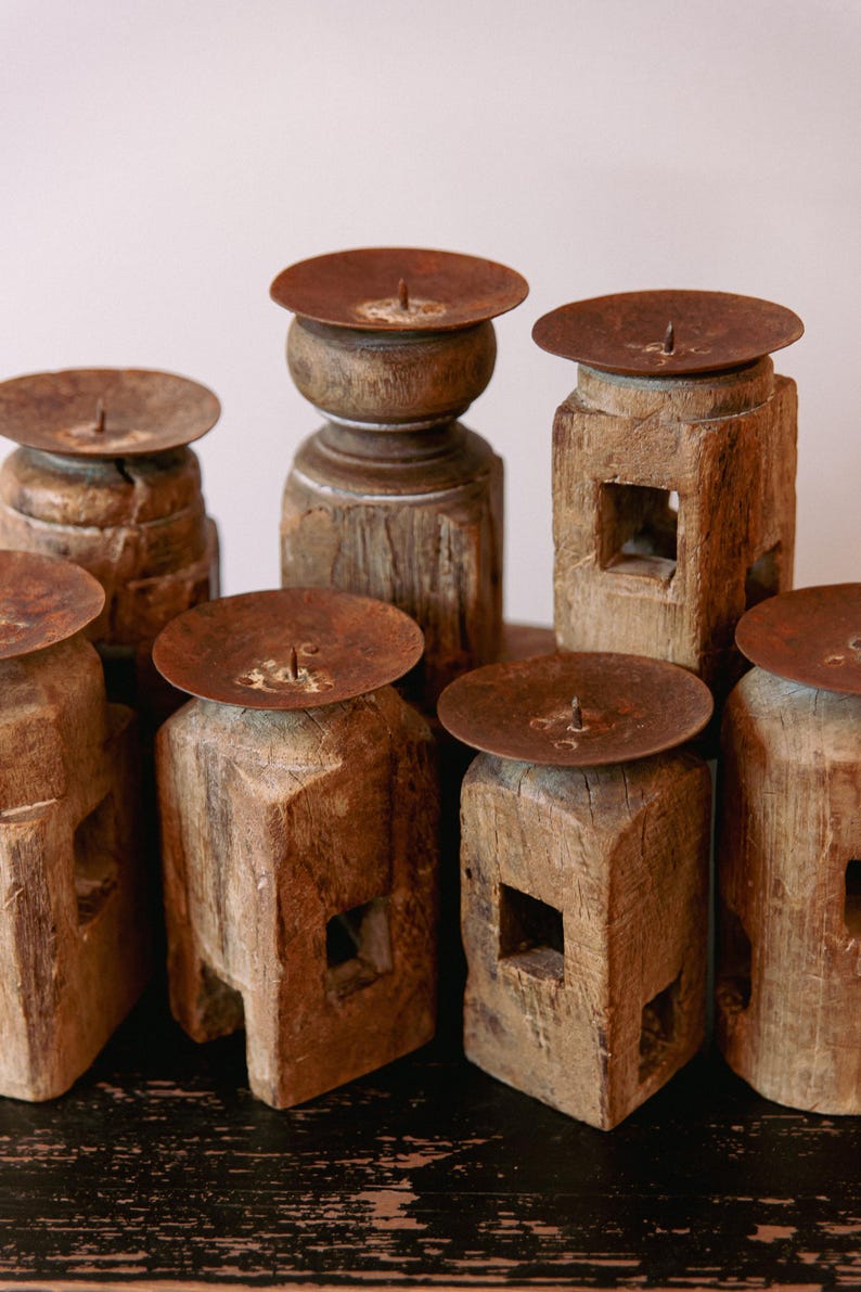 Candle Holder Rustic Pillar Candle Holder Primitive Candle Holder ...