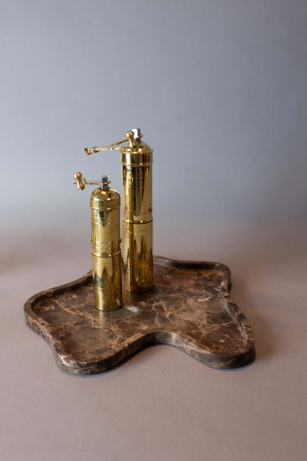 12” Dark Emperador Marble Pond Tray | Rounded Brown Stone Catchall Bowl ...