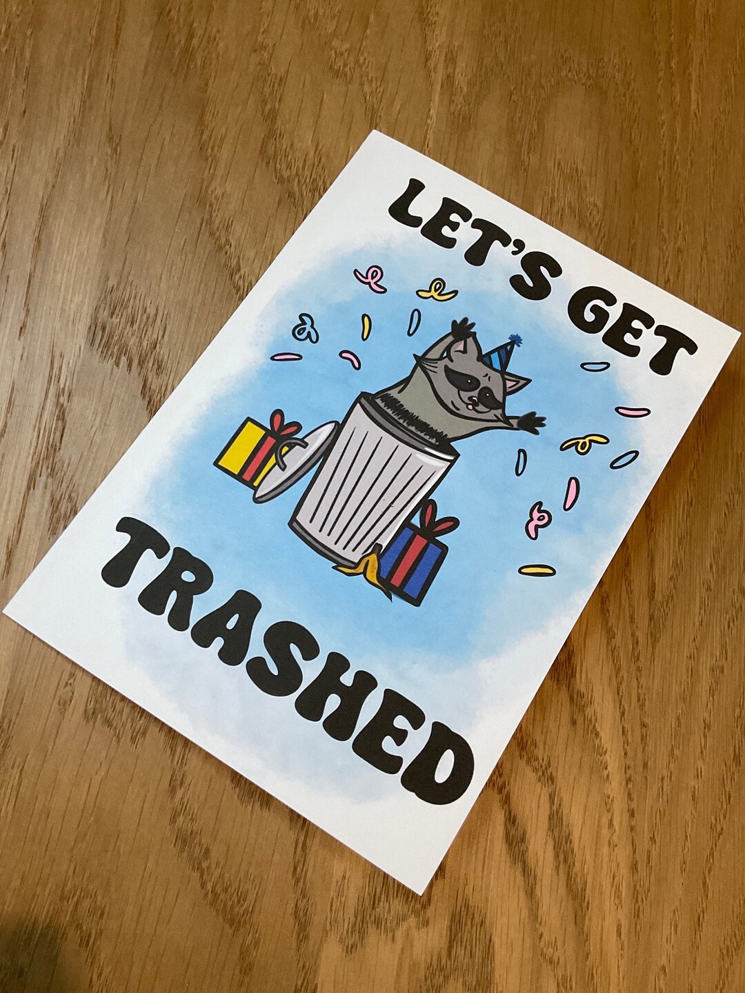 Raccoon Birthday Card - Let’s Get Trashed | Birthday Cards | Funny ...