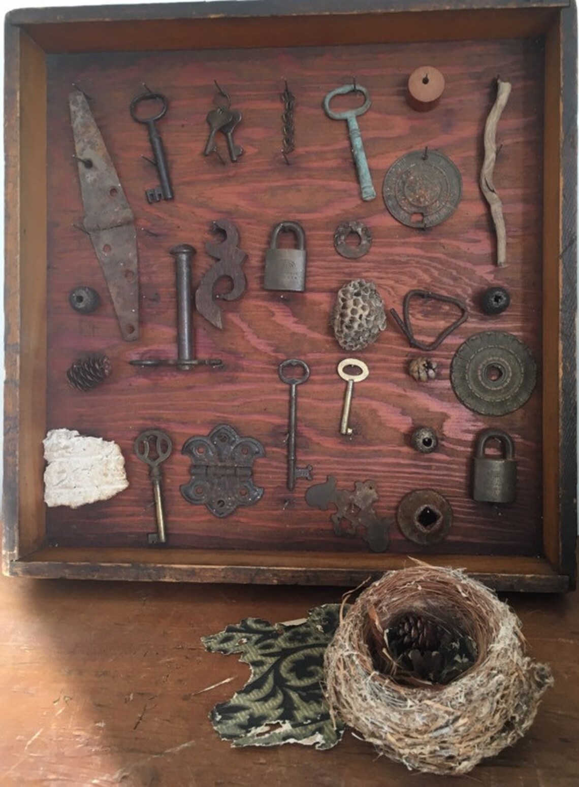 Shadow Box, Vintage, Assemblage, Wall Decor, Skeleton Keys, Vintage ...