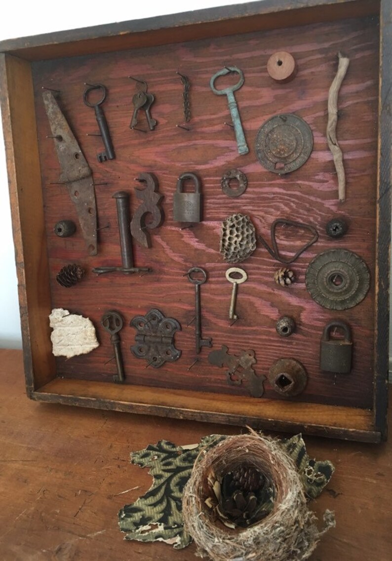 Shadow Box, Vintage, Assemblage, Wall Decor, Skeleton Keys, Vintage ...