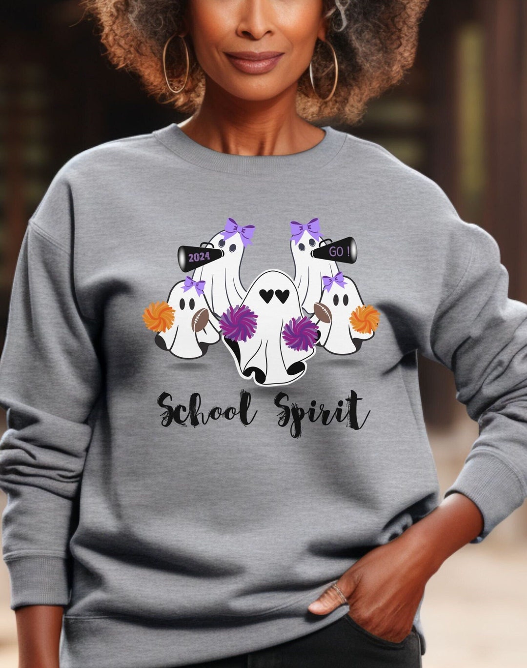 Halloween Sweatshirt Womens, Cheer Mom School Spirit Ghost, Cheer Team ...