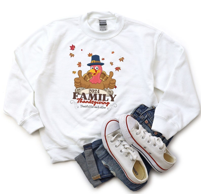 Youth Thanksgiving Family 2024 Sweatshirt, Young Adult Crewneck Turkey ...