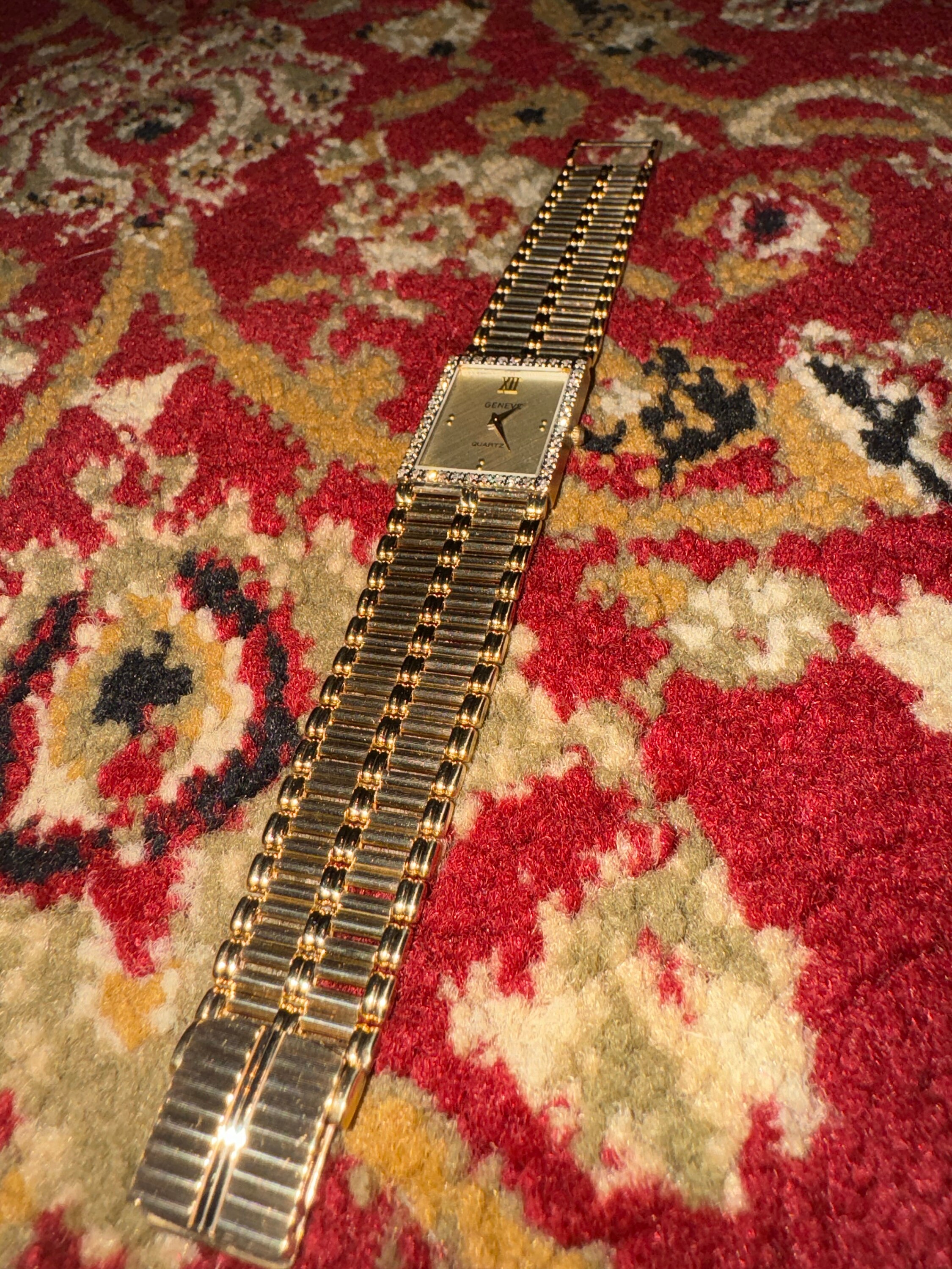 14k Yellow Gold Geneve Quartz Swiss Wristwatch With Diamonds - Etsy