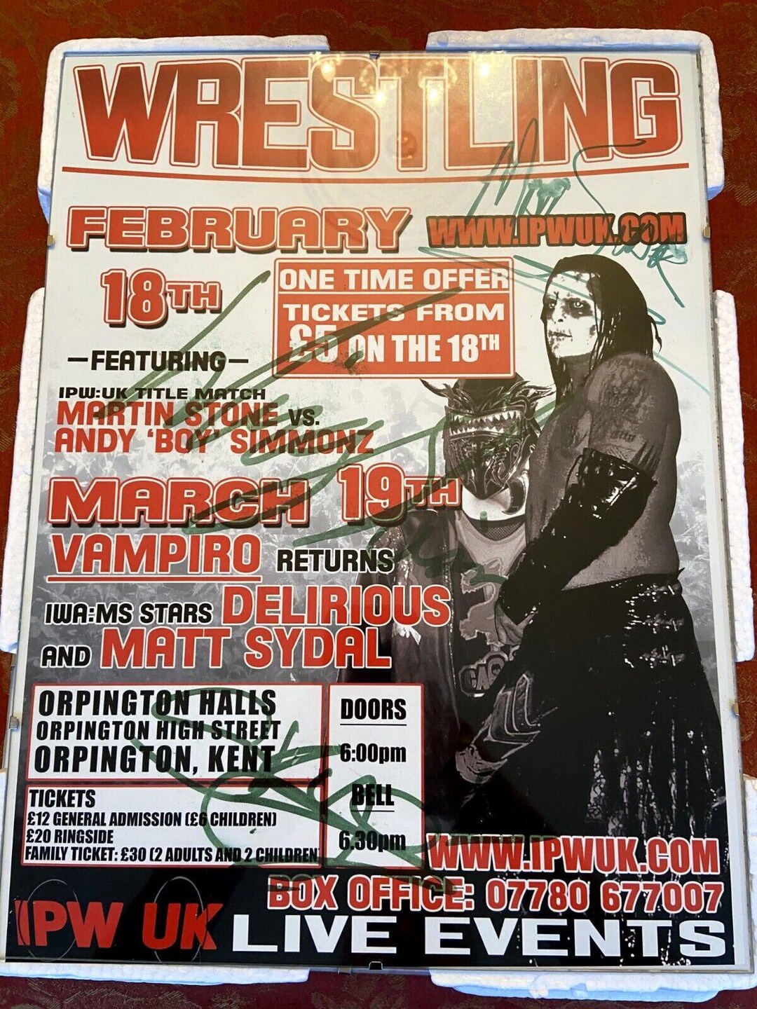Signed A3 Wrestling Poster Ft. Aew's Matt Sydal & Wcw's Vampiro, More ...