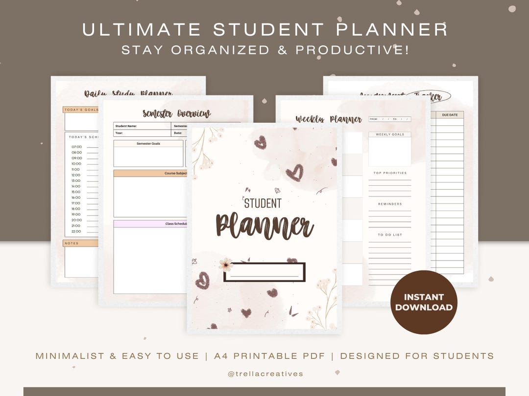 Printable Student Planner, Digital Planner for Students, College ...