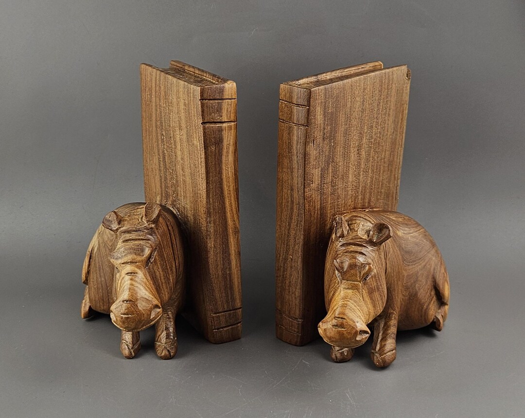 African Wooden Hippopotamus Bookends, Vintage - Etsy