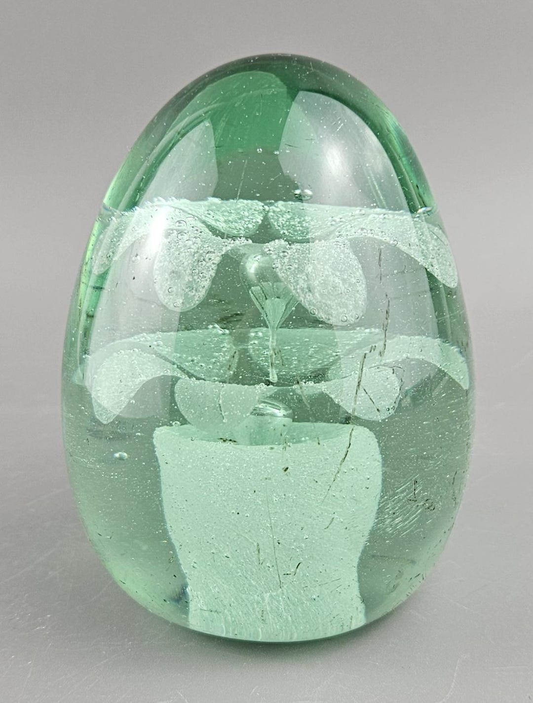 Victorian Green Glass Dump Paperweight Featuring an Internal Flower ...
