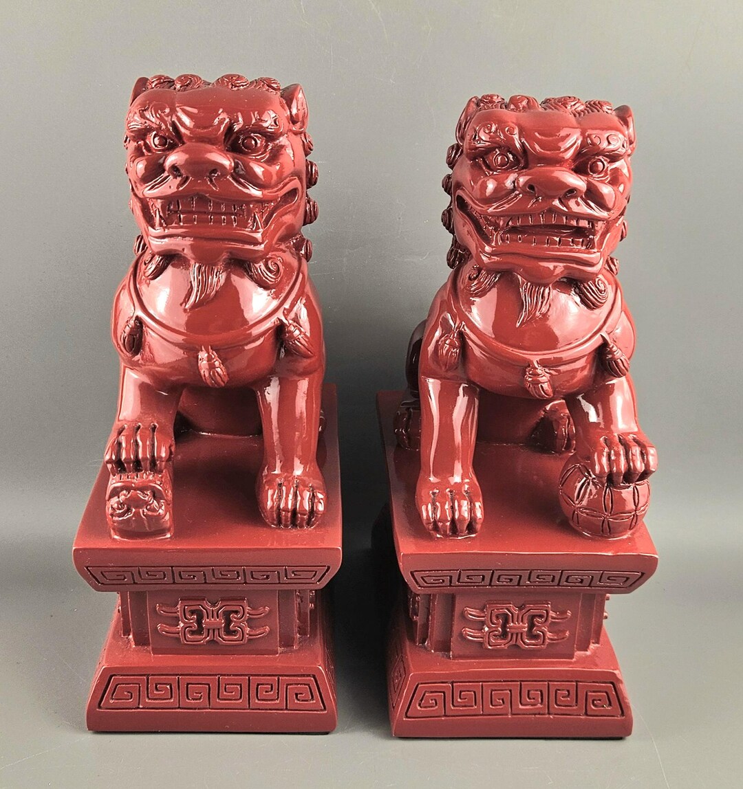 Vintage Chinese Foo Dogs Statues in Red Resin. 25cm Tall. - Etsy