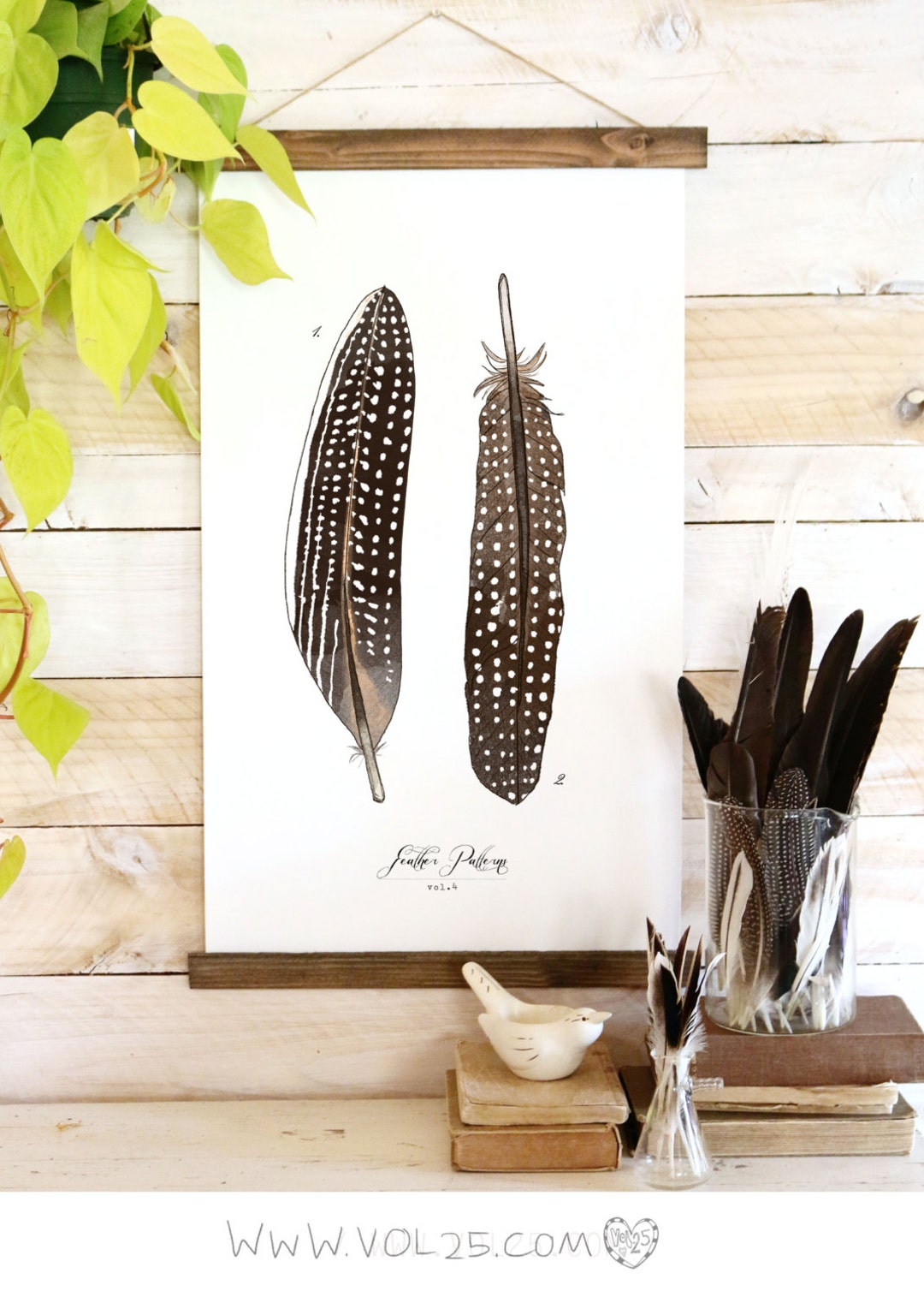 Feather Patterns Large Feather Watercolor Wall Hanging Wood Trim Art ...