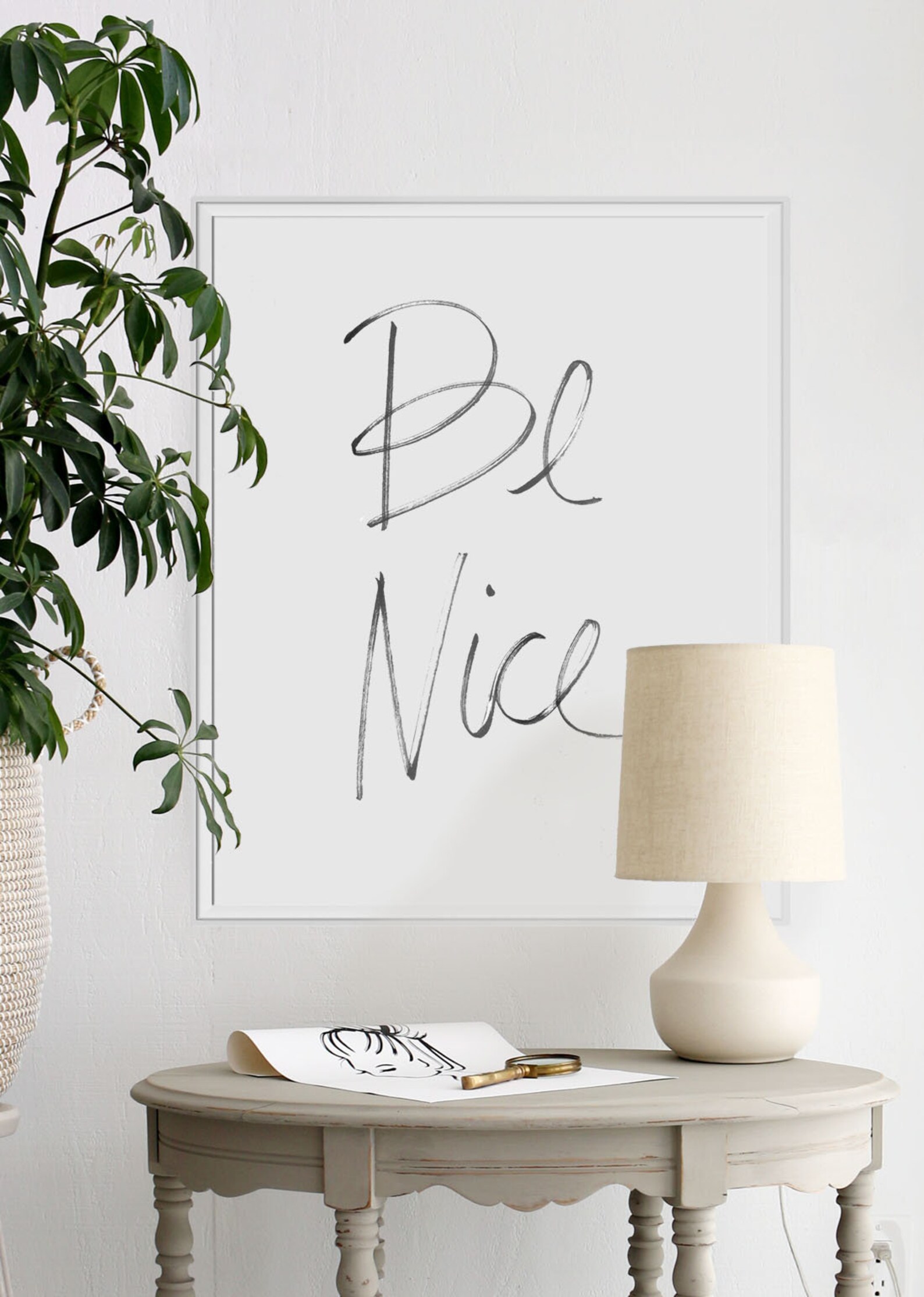 Be Nice wall art decor High resolution black and white brush | Etsy