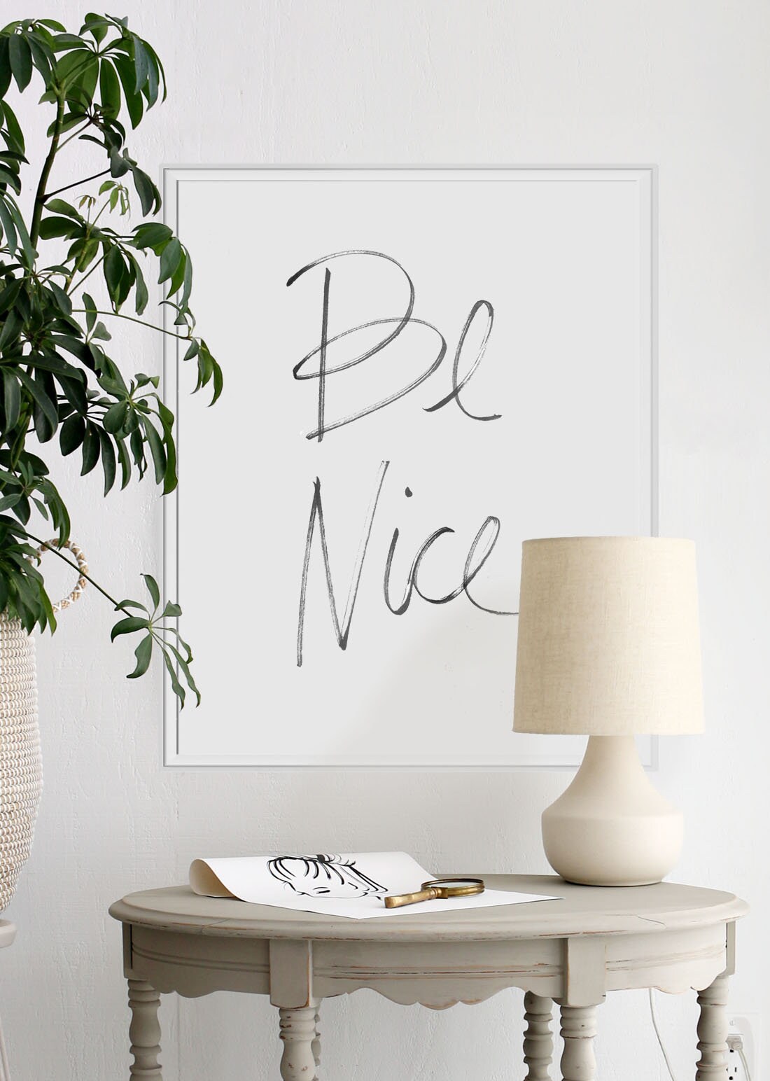 Be Nice Wall Art Decor High Resolution Black and White Brush - Etsy
