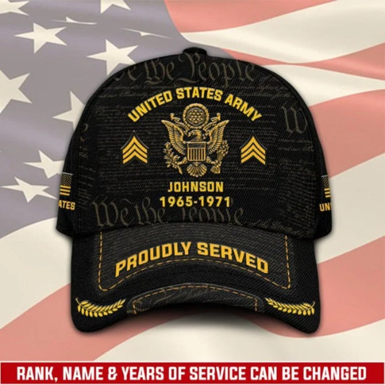 Customized U.S Army Veteran Hat, 3D Print Cap Personalized With Rank ...