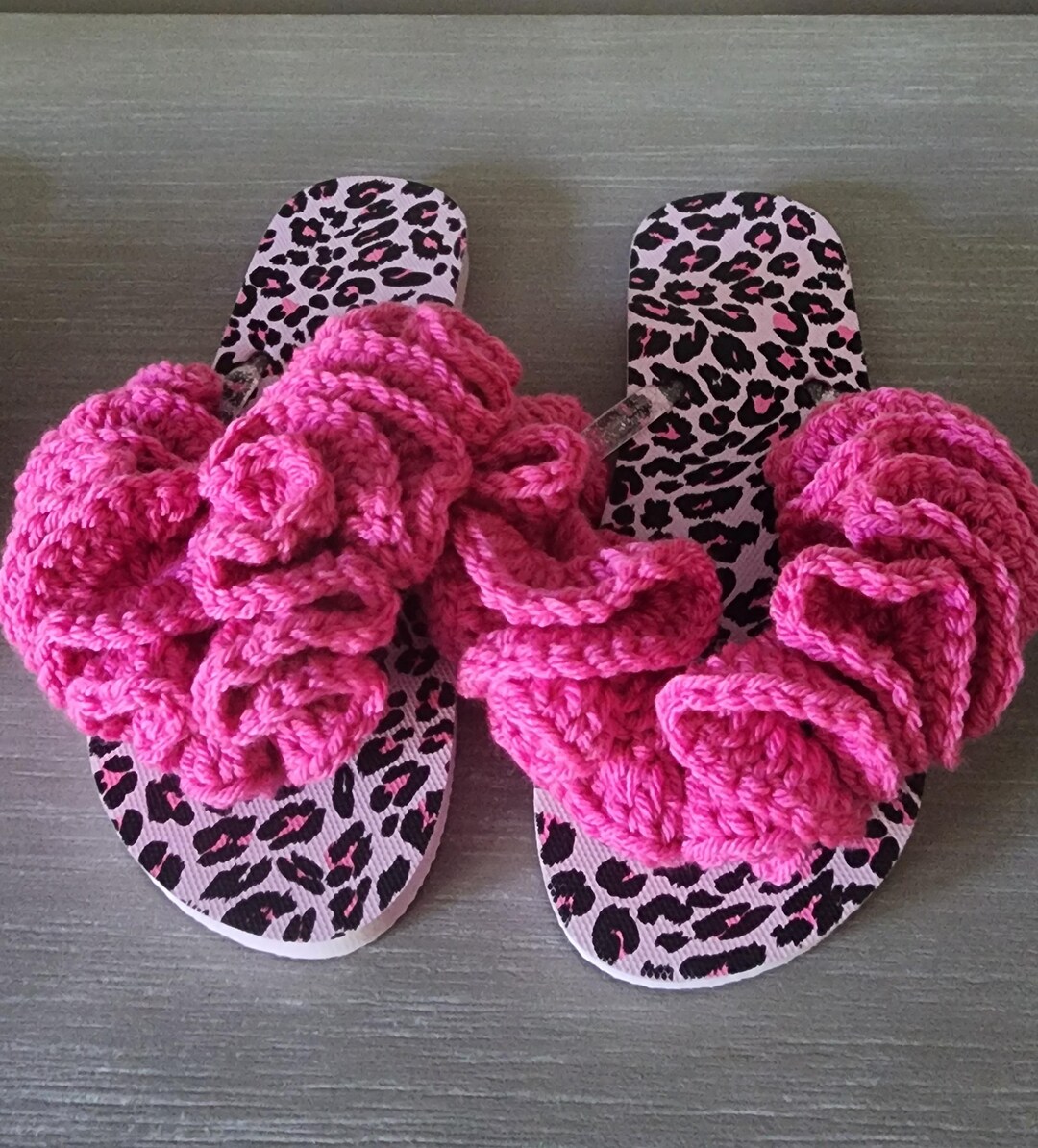 Crochet Ruffle Hot Pink Cheetah Flip Flops - Etsy