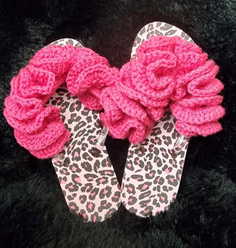 Crochet Ruffle Hot Pink Cheetah Flip Flops - Etsy