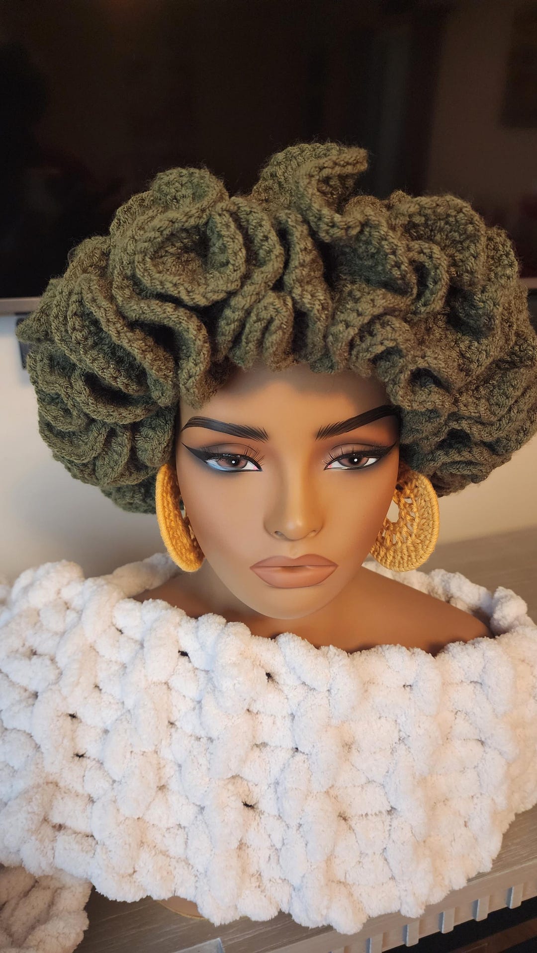 Crochet Ruffle Hat With Drawstring - Etsy