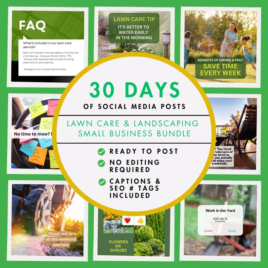 Lawn Care & Landscaping Social Media Bundle -30 Ready to Post Facebook ...