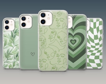 Sage Green Phone Case Line Cover for iPhone 15, 14, 13, 12, 11, Samsung ...