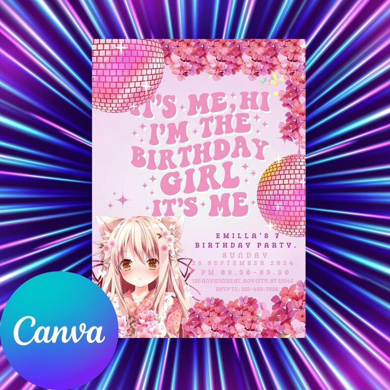 Editable Anime Birthday Invitation Template, Printable Birthday Party ...