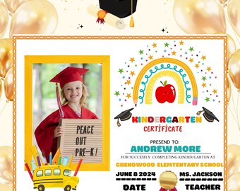 Editable Kindergarten Diploma Personalized Graduation Certificate ...