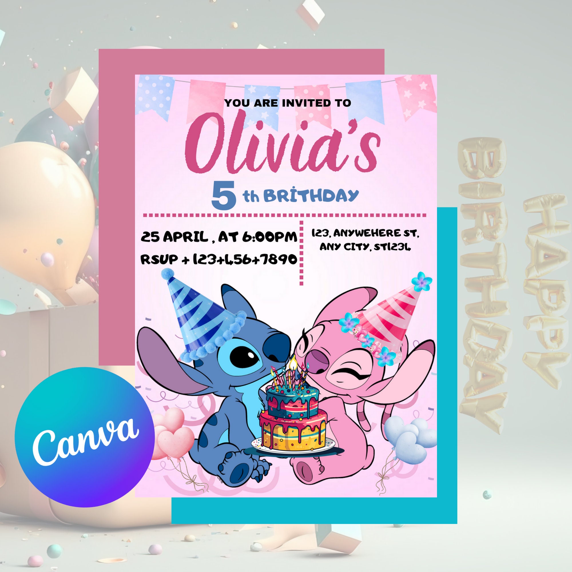 Plantilla de invitación de cumpleaños editable de Stitch, invitaciones ...