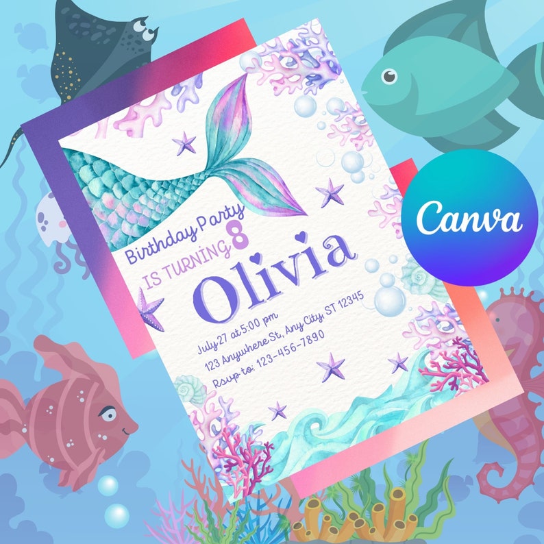 Editable Mermaid Tail Birthday Invitation Under the Sea Birthday Invite ...