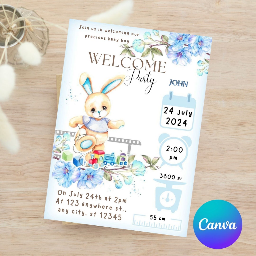 Welcome Baby Boy Invitation Template Editable Printable Invite Instant ...