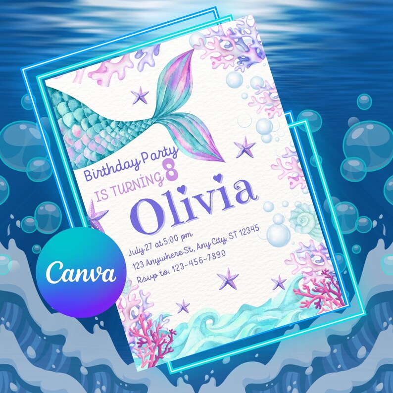 Editable Mermaid Tail Birthday Invitation Under the Sea Birthday Invite ...